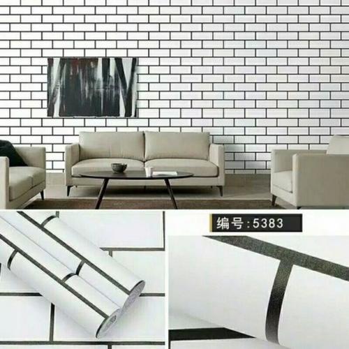 Jual Wallpaper Dinding Motif Batu Bata Putih List Hitam Mewah Elegan ...