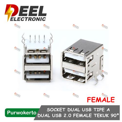 Jual SOCKET DUAL USB TYPE A FEMALE TEKUK 90º DUAL PORT USB TYPE A ...