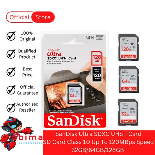 Promo SANDISK SD Card Camera SDHC 32GB / 64GB CLASS 10 Speed 120Mbps ...