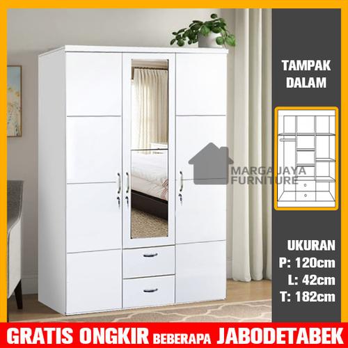 Jual TERLARIS BEST SELLER Lemari Pakaian 3 Pintu Minimalis Full Putih - Hitam Putih, Tanpa Rakit ...