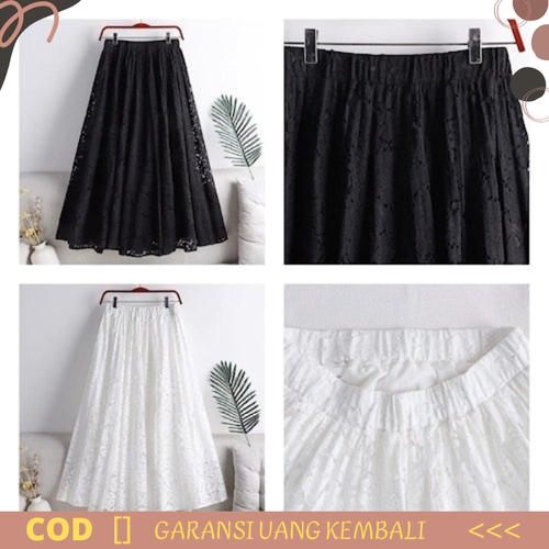 Jual Long Skirt Rok Wanita Panjang Korea Kekinian Elsa Renda Mix Furing ...