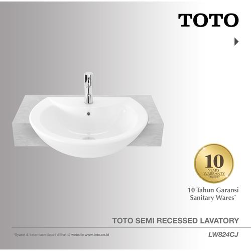 Promo TOTO Semi Recessed Counter Lavatory 1 Tap Hole / Wastafel LW824CJ ...