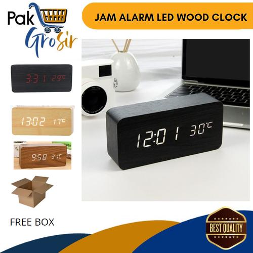 Jual Jam Alarm Digital LED Wood Meja Motif Kayu Temperatur Clock ...