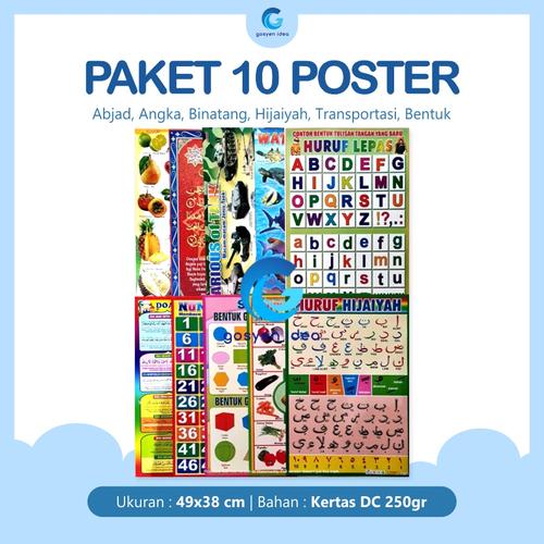 Jual Poster Belajar Anak Edukasi Isi 10 Huruf Abjad, Angka, Binatang ...