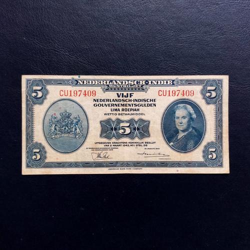 Jual Uang Kuno 5 Gulden NICA Hindia Belanda Tahun 1943 Wilhelmina ...