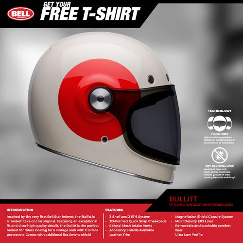 Promo Helm Bell Bullitt TT VINTAGE (White/Oxblood) Full Face Retro - L ...