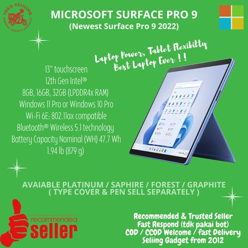 Jual Microsoft Surface Pro 9 Intel Evo Core i7 12th Gen 256GB 512GB 1TB ...