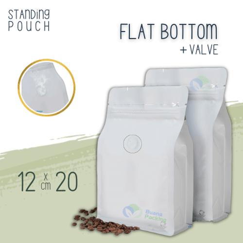 Jual STANDING POUCH FLAT BOTTOM +VALVE 12x20 PUTIH | KEMASAN - BUNGKUS ...