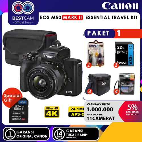 Promo Canon EOS M50 Mark II 15-45mm Essential Travel Kit Mirrorless Camera - Paket 1 - Jakarta ...