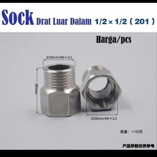 Jual Sok Sock Drat Panjang / Sok Drat Luar Dalam 1/2inch Stainless ...