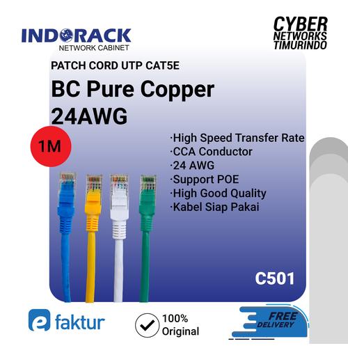 Jual INDORACK PATCH CORD UTP CAT5e KABEL LAN PANJANG 1 METER - Biru ...
