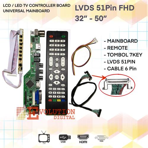 Jual Universal LED/ LCD tv Board- Paket Mainboard Unit LVDS 51Pin FHD ...