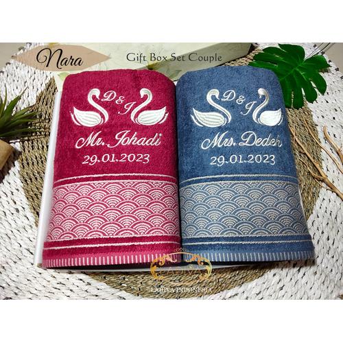 Jual Hampers Gift Box Set Handuk Couple NARA + Custom Bordir Nama + Box ...
