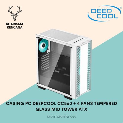 Jual CASING PC DEEPCOOL CC560 + 4 FANS TEMPERED GLASS MID TOWER ATX ...