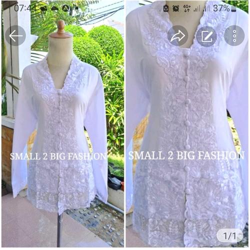 Jual kebaya panjang putih / kebaya katun / kebaya modern / kebaya encim ...