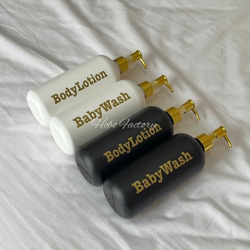 Jual Botol pump refil hitam putih 500ml gold neck sabun sampo aesthetic ...