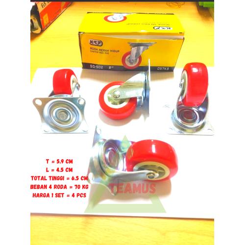 Jual Roda Caster 2 inci Tipe HIDUP Roda PVC RED Roda Troley Caster 2 ...