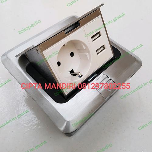 Jual stop kontak lantai stop arde +2 usb charge stop lantai flip up ...