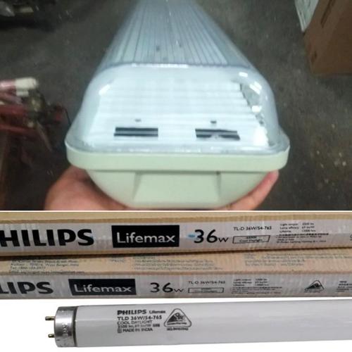 Jual kap lampu waterproof 2x36 set lampu neon tl 36 Watt Philips ...