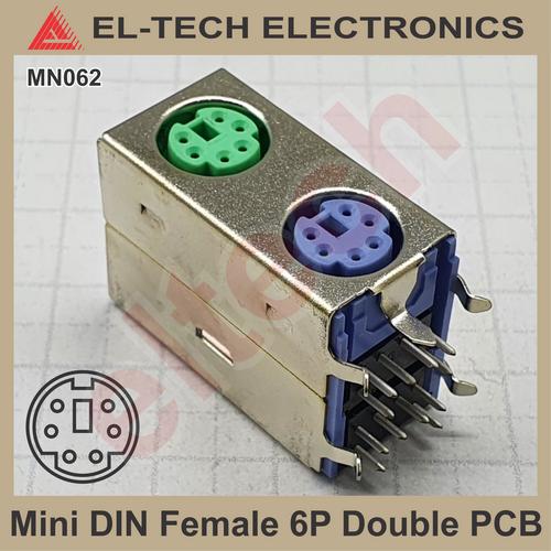 Jual MINI DIN 6 6P 6Pin P Pin Female Dual Connector PS2 PCB Green ...