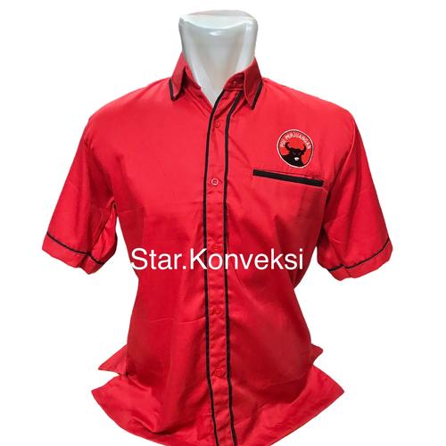 Jual Seragam Kemeja PDH Partai PDI Perjuangan Terbaru Merah List Hitam ...