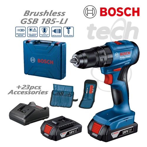 Promo Mesin Bor Tembok Baterai Cordless Drill Bosch GSB 185-Li +23pcs ...