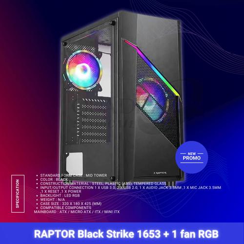 Jual Casing PC Gaming RAPTOR Black Strike 1653 + 3 fan RGB - 1 FAN ...