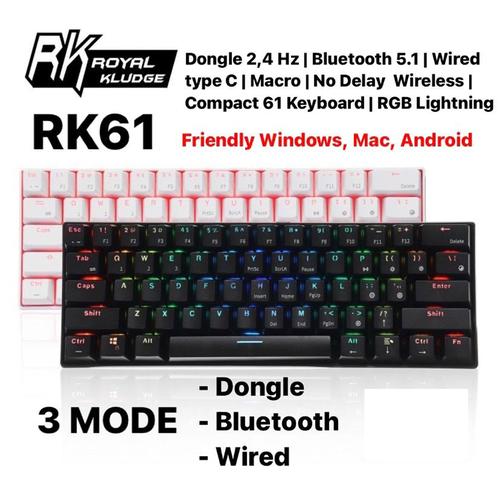 Jual ROYAL KLUDGE RK61 RGB WIRELESS MECHANICAL KEYBOARD 60% 3 MODE ...