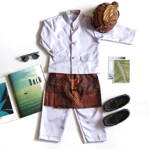 Jual BESKAP BAJU ADAT JAWA MODEL BASOFI ANAK WARNA PUTIH USIA 6-7 TAHUN ...