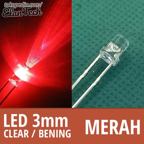 Jual LED 3mm Clear Bening nyala MERAH Body Transparan Sinar RED ...