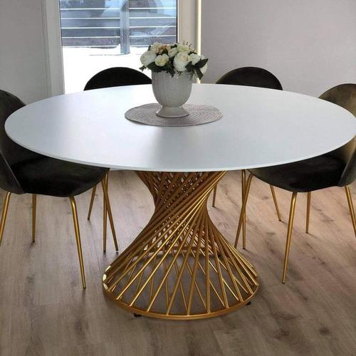 Jual MEJA MAKAN KAKI BESI GOLD BULAT TOP HPL PUTIH - DINING TABLE KAKI ...