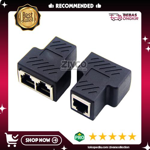 Jual RJ45 LAN Ethernet Network Connector Splitter 1 to 2 - Black ...