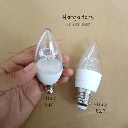 Jual Lampu bohlam candle led 4,8w warm white cahaya terang fiting e14 ...