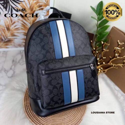 Jual Ċöāĉħ West Backpack In Signature Canvas With Varsity Stripe ...