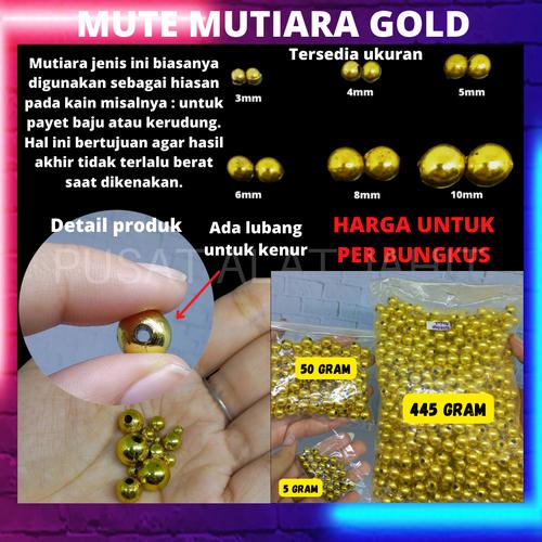 Jual Mute mote manik manik payet mutiara sentetis bulat gold - 6MM ...