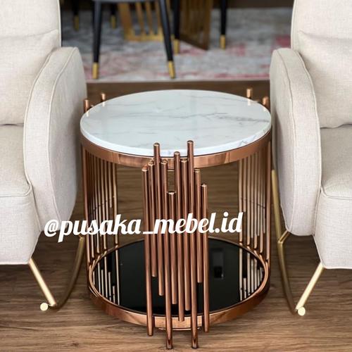 Jual coffee table marmer bulat rangka besi stainless, sidetable marmer ...