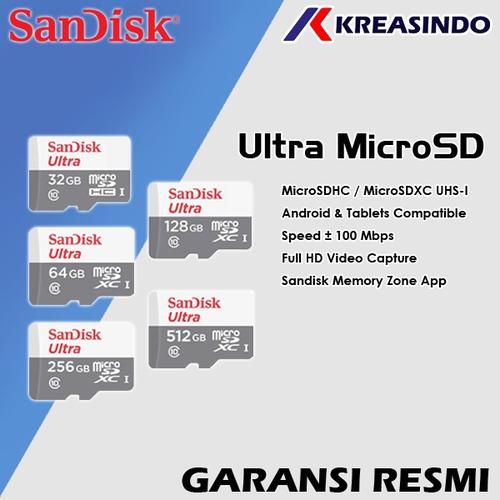 Jual Microsd Sandisk Ultra Micro sd 100mb/s 32gb 64gb 128gb 256gb 512gb Kartu Memory Cctv Resmi ...