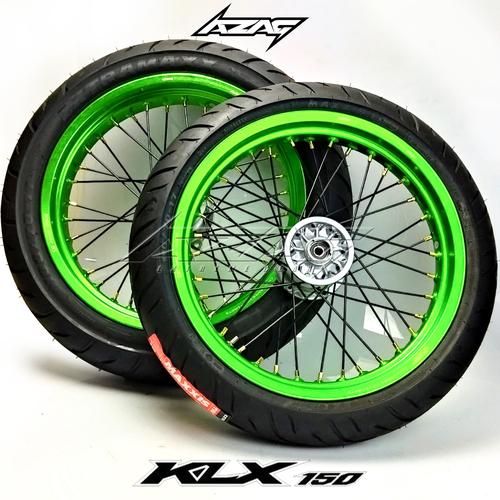 Jual BAN SET SUPERMOTO KLX DTRACKER 150 VELG SCARLET HIJAU ANODIZED ...