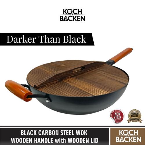 Promo KOCH&BACKEN Black Carbon Nitriding Wok 32cm-Handle Kayu Pre ...