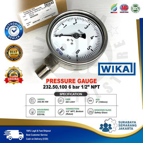 Jual WIKA PRESSURE GAUGE 232.50 6 BAR 1/2" NPT-BOTOM (RAKET) - NON ...
