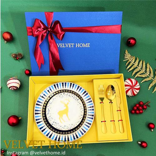 Jual Hampers Natal Dinner plate set + cutlery piring makan Rusa kado ...