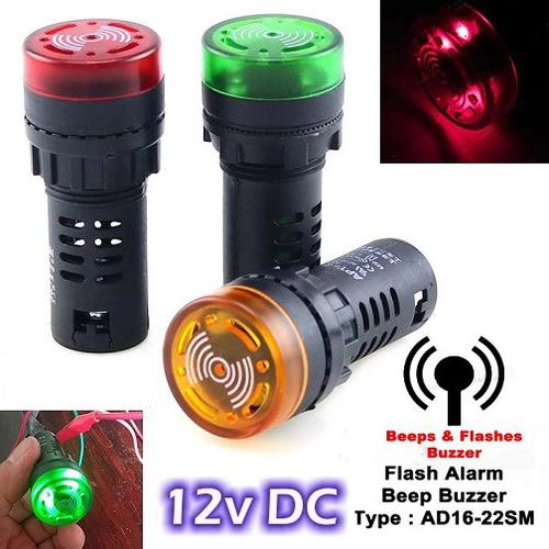 Jual 12VDC Flash Buzzer AD16 22SM LED Light Pilot Lamp Beeper Alarm ...