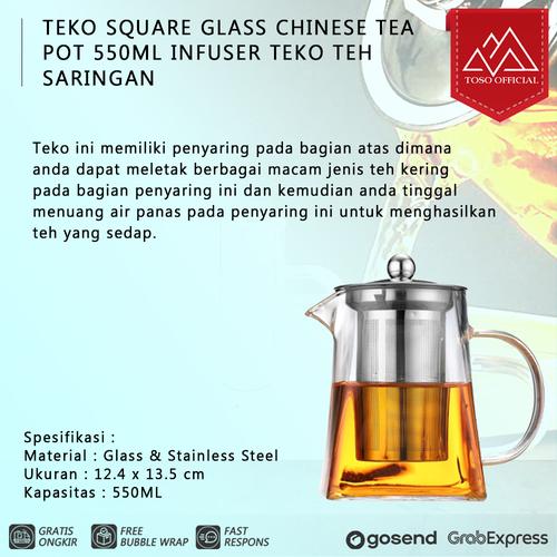 Jual TEKO SQUARE GLASS CHINESE TEA POT 550ML INFUSER TEKO TEH SARINGAN ...