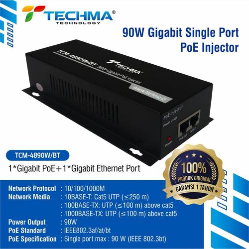 Promo Techma TCM-4890 Gigabit Single Port PoE Injector 90W IEEE802.3af ...