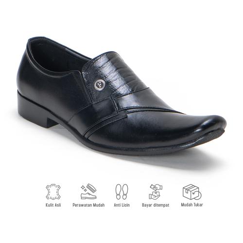 Promo Sepatu Pantofel Pria Formal Kerja Kulit Asli Model 076HT - Hitam ...