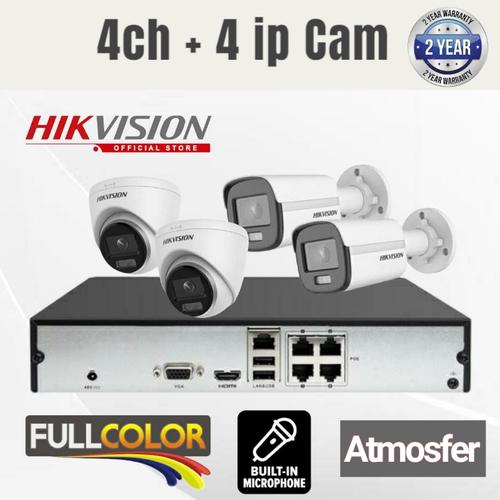 Jual PAKET IP CAMERA HIKVISION 4 CHANNEL 4 CAMERA 2MP FULL HD COLORVU ...