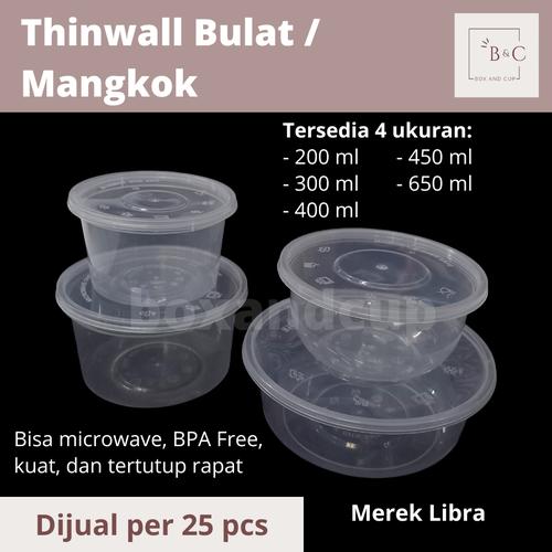 Jual Kotak Makan Plastik Thinwall Bulat /Mangkok /Bowl /Round - isi 25 pcs - Libra - 200 ml ...