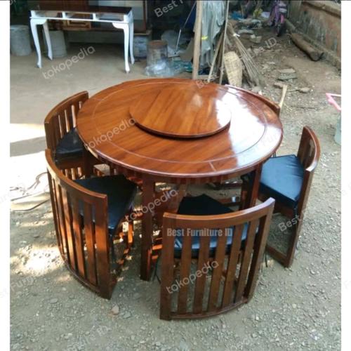 Jual Meja Makan Space Minimalis Bulat 6 Kursi dengan Putaran Tengah ...