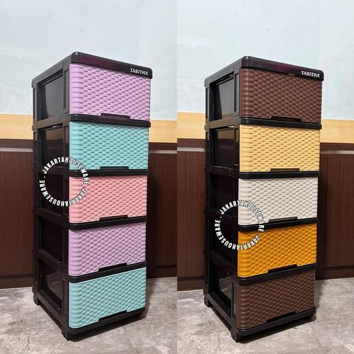 Jual Lemari Pakaian Plus Roda Rak Plastik Laci Baju Motif Rotan 5 Susun ...