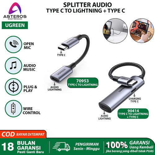 Jual Converter Splitter Type C To Iphone UGREEN MFI Audio + Call Open ...